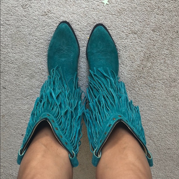 Shoes | Teal Fringe Cowboy Boots | Poshmark